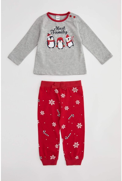 DeFacto Kız Bebek Bisiklet Yaka Pamuklu Uzun Kollu Pijama Takım T3301A220WN