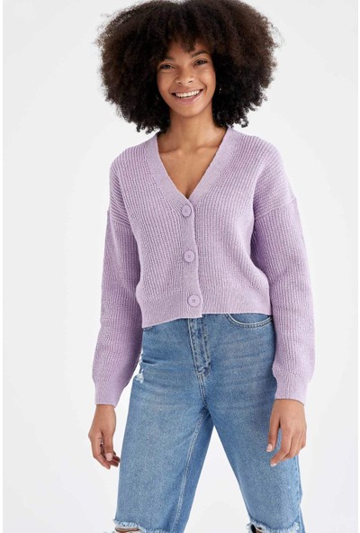 DeFacto Regular Fit V Yaka Düğmeli Geri Dönüşümlü Hırka T4422AZ22SP