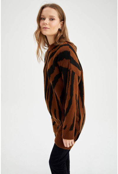 DeFacto Regular Fit Bisiklet Yaka Zebra Desenli Uzun Kollu Triko Tunik W5338AZ21WN DeFacto Regular Fit Bisiklet Yaka Zebra Desenli Uzun Kollu Triko Tunik W5338AZ21WN