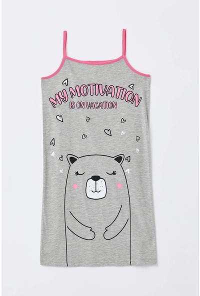 DeFacto Kız Çocuk Sevimli Ayıcık Baskılı Askılı Gecelik T2044A621HS