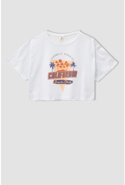 DeFacto Kız Çocuk Baskılı Kısa Kollu Crop Tişört V7913A621HS