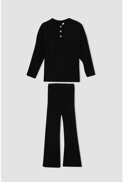 DeFacto Kız Çocuk Bisiklet Yaka Uzun Kollu Tişört Geniş Paça Pantolon Triko Takım V0848A621WN DeFacto Kız Çocuk Bisiklet Yaka Uzun Kollu Tişört Geniş Paça Pantolon Triko Takım V0848A621WN