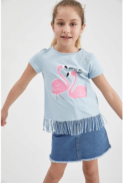 Defacto Kız Çocuk Flamingo Baskılı Kısa Kol Tişört T5188A621SM