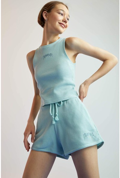 DeFacto Coool Halter Yaka Yazı İşlemeli Organik Pamuklu Waffle Crop Atlet U4106AZ21SP DeFacto Coool Halter Yaka Yazı İşlemeli Organik Pamuklu Waffle Crop Atlet U4106AZ21SP
