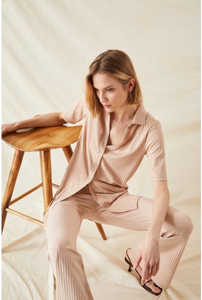 Defacto Gömlek Tasarımlı V Yaka Yarım Kollu Uzun Hırka U7795AZ21SM