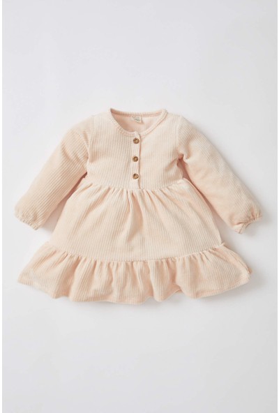 DeFacto Kız Bebek Bisiklet  Yaka Uzun Kollu Kadife Elbise W6206A221WN