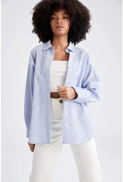 DeFacto Oversize Fit Gömlek Yaka Pötikareli Uzun Kollu Gofre Dokulu Gömlek Tunik U2760AZ22SP DeFacto Oversize Fit Gömlek Yaka Pötikareli Uzun Kollu Gofre Dokulu Gömlek Tunik U2760AZ22SP
