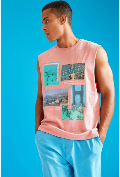 DeFacto Oversize Fit Baskılı Kolsuz Pamuklu Penye Tişört V9055AZ21HS DeFacto Oversize Fit Baskılı Kolsuz Pamuklu Penye Tişört V9055AZ21HS