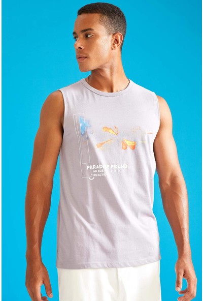 DeFacto Regular Fit Bisiklet Yaka Baskılı Kolsuz Pamuklu Penye Tişört V9054AZ21HS