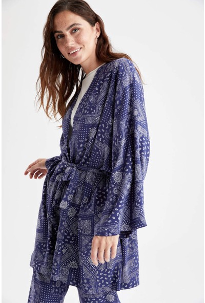 DeFacto Şal Desenli Kuşaklı Yazlık Kimono V9598Az21Hs