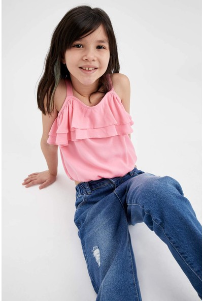 Defacto Kız Çocuk Askılı Volan Detaylı Bluz U3708A621SM Defacto Kız Çocuk Askılı Volan Detaylı Bluz U3708A621SM