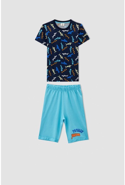 DeFacto Erkek Çocuk Köpek Balığı Baskılı Kısa Kollu Pijama Takımı V9175A621HS
