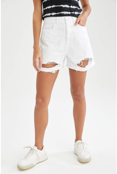 Defacto Yırtık Detaylı Yüksek Bel Mini Jean Şort U3789AZ21SM