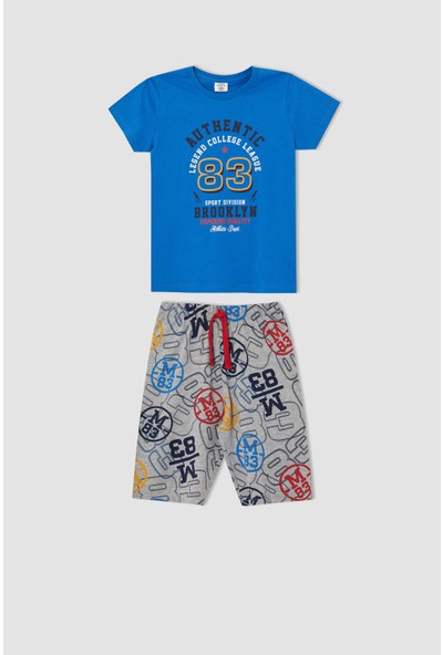 DeFacto Erkek Çocuk Slogan Baskılı Kısa Kollu Pijama Takımı V9161A621Hs