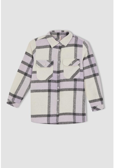 DeFacto Kız Çocuk Oversize Fit Uzun Kollu Twill Oduncu Gömlek X2875A621AU