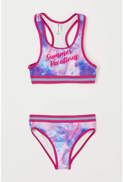 Defacto Kız Çocuk Batik Desenli Esnek Yazı Baskılı Bikini T3493A621SM