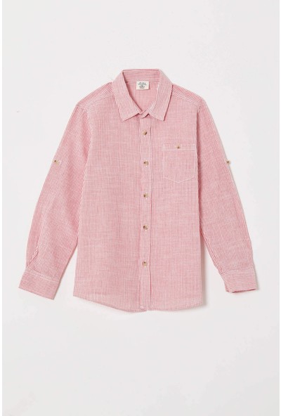 DeFacto Erkek Çocuk Çizgili Keten Görünümlü Uzun Kollu Gömlek V9090A621HS DeFacto Erkek Çocuk Çizgili Keten Görünümlü Uzun Kollu Gömlek V9090A621HS