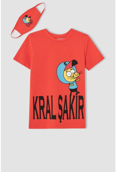 Defacto Erkek Çocuk Kral Şakir Lisanslı Kısa Kol Tişört ve Maske Takımı U4378A621SP