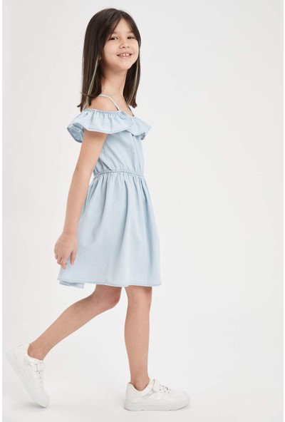 Defacto Kız Çocuk Askılı Volanlı Jean Elbise T6073A621SM Defacto Kız Çocuk Askılı Volanlı Jean Elbise T6073A621SM