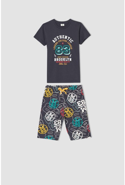 DeFacto Erkek Çocuk Slogan Baskılı Kısa Kollu Pijama Takımı V9161A621Hs