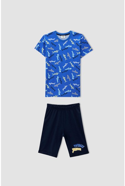 Defacto Erkek Çocuk Köpek Balığı Baskılı Kısa Kollu Pijama Takımı V9175A621HS