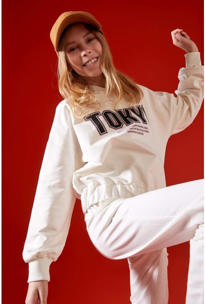 Defacto Kız Çocuk Yazı Baskılı Kapüşonlu Sweatshirt U6525A621SP