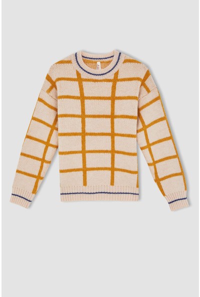 DeFacto Kız Çocuk Regular Fit Desenli Bisiklet Yaka Kazak W6493A621WN