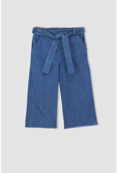 DeFacto Kız Çocuk Culotte Fit Kuşaklı Kapri Boy Jean Pantolon T3268A622SM