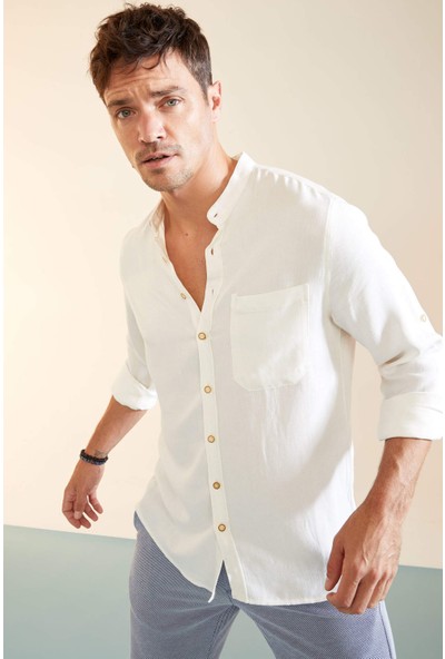 DeFacto Modern Fit Hakim Yaka Uzun Kollu Keten Gömlek U3426AZ21SM