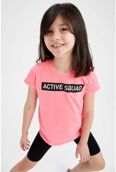 Defacto Kız Çocuk Yazı Baskılı Kısa Kol Tişört Ve Biker Tayt Takım T2303A621SP Defacto Kız Çocuk Yazı Baskılı Kısa Kol Tişört Ve Biker Tayt Takım T2303A621SP