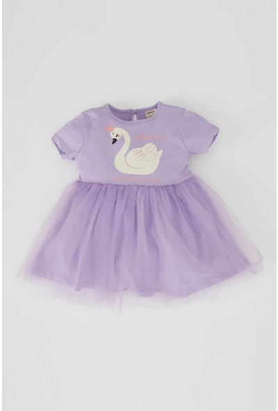 DeFacto Kız Bebek Prenses Kuğu Baskılı Kısa Kollu Tül Elbise X1842A222SP DeFacto Kız Bebek Prenses Kuğu Baskılı Kısa Kollu Tül Elbise X1842A222SP