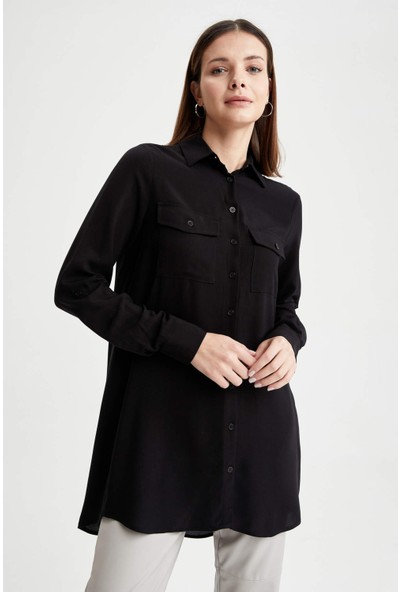 DeFacto Relax Fit Çift Cepli Uzun Kollu Gömlek Tunik X1336AZ22SP