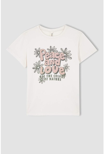 DeFacto Kız Çocuk Regular Fit Slogan Baskılı Kısa Kollu Pamuklu Tişört X2048A622SM