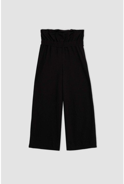 DeFacto KIz Çocuk Esnek Belli Fitilli Kaşkorse Penye Kapri Boy Geniş Paça Pantolon X5723A622SP