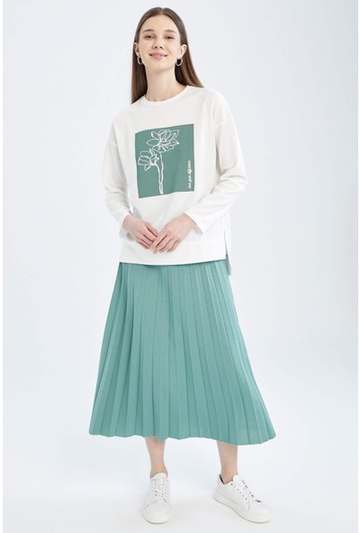 DeFacto Regular Fit Esnek Belli Piliseli Midi Etek Y1870AZ22SP DeFacto Regular Fit Esnek Belli Piliseli Midi Etek Y1870AZ22SP