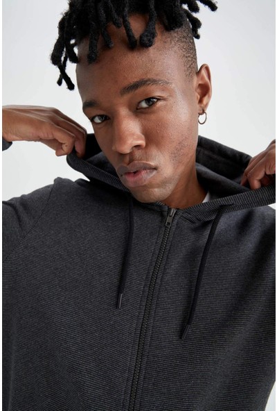 DeFacto Slim Fit Kalın Kumaş İçi Yumuşak Tüylü Geri Dönüşümlü Hırka Y1833AZ22SM