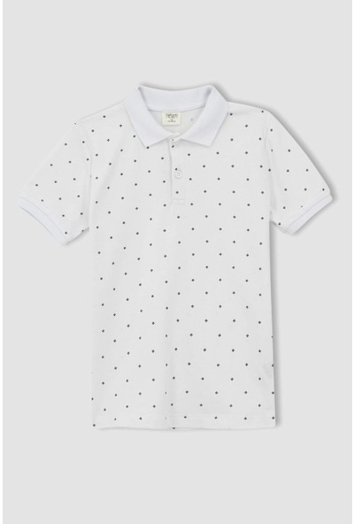 DeFacto Erkek Çocuk Regular Fit Desenli Kısa Kollu Pike Kumaş Polo Tişört W9035A622SP