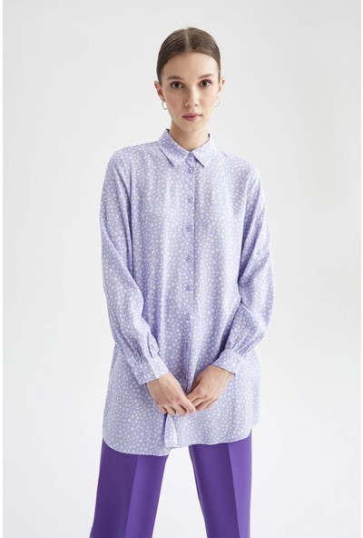 DeFacto Relax Fit Desenli Viskon Gömlek Tunik X1332AZ22SP DeFacto Relax Fit Desenli Viskon Gömlek Tunik X1332AZ22SP