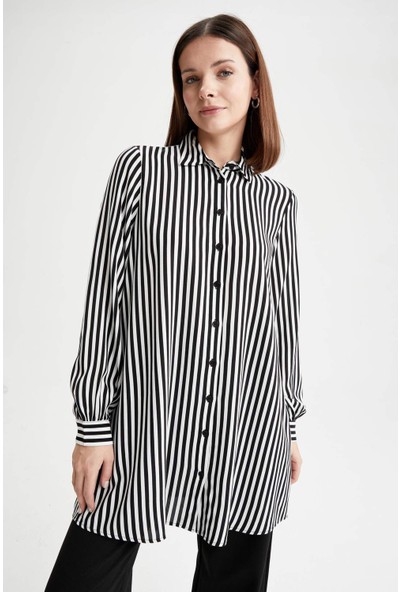 DeFacto Relax Fit Çizgi Desenli Viskon Gömlek Tunik X1332AZ22SP DeFacto Relax Fit Çizgi Desenli Viskon Gömlek Tunik X1332AZ22SP