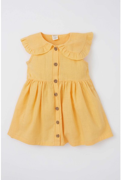 DeFacto Kız Bebek Regular Fit Basic Büyük Yaka Kolsuz Keten Görünümlü Elbise Y0304A222SM DeFacto Kız Bebek Regular Fit Basic Büyük Yaka Kolsuz Keten Görünümlü Elbise Y0304A222SM