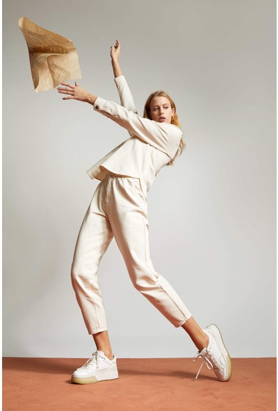 DeFacto Baggy Fit Paperbag Bel Cepli Gabardin Pantolon S2790AZ22SP DeFacto Baggy Fit Paperbag Bel Cepli Gabardin Pantolon S2790AZ22SP