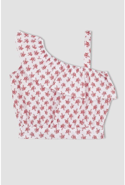 DeFacto Kız Çocuk Askılı Poplin Kısa Kollu Bluz X7668A622SM