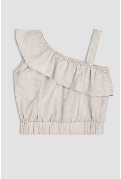 DeFacto Kız Çocuk Askılı Poplin Kısa Kollu Bluz X7668A622SM