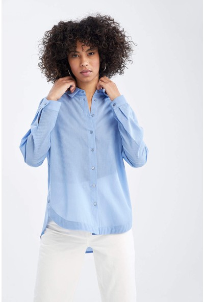DeFacto Regular Fit Basic Uzun Kollu Gömlek Tunik X3581AZ22SM