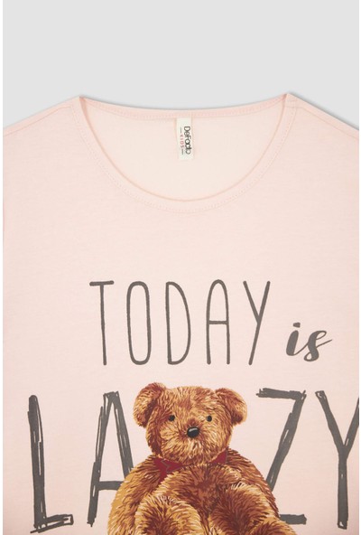 DeFacto Kız Çocuk Regular Fit Ayıcık Baskılı Kısa Kollu Pamuklu Gecelik X9374A622SM