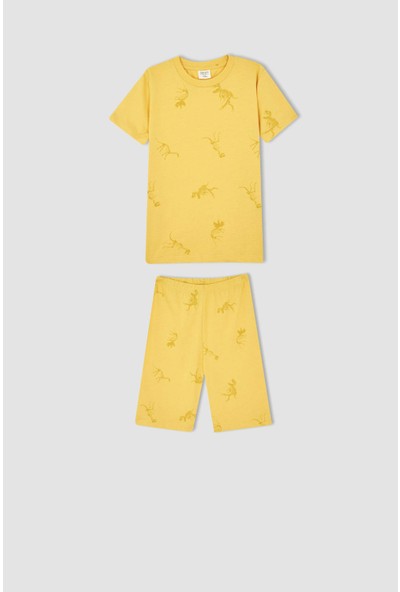 DeFacto Erkek Çocuk Regular Fit Dinozor Desenli Kısa Kollu Pamuklu Pijama Takım X4610A622SM