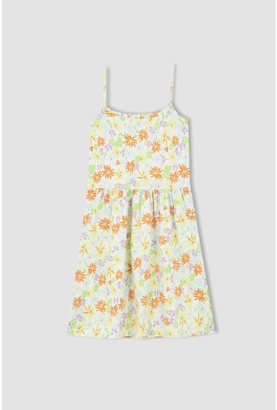 DeFacto Kız Çocuk Regular Fit Çiçek Desenli Askılı Yazlık Pamuklu Penye Elbise T2576A622SM DeFacto Kız Çocuk Regular Fit Çiçek Desenli Askılı Yazlık Pamuklu Penye Elbise T2576A622SM