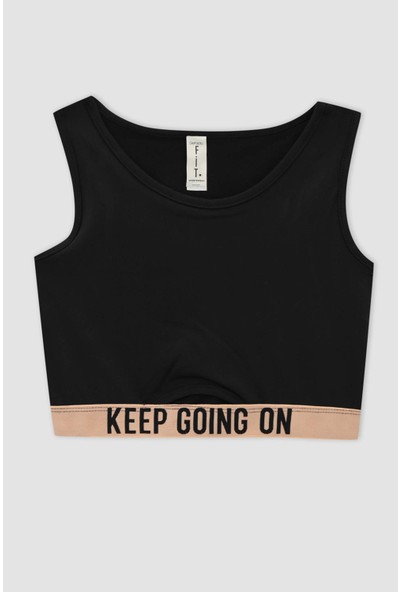 DeFacto Kız Çocuk Crop Bisiklet Yaka Baskılı Bra Spor Atlet X0390A622SM