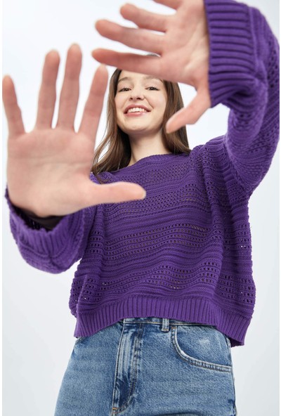 DeFacto Oversize Fit Bisiklet Yaka Kroşe Triko Kazak Y1822AZ22SP DeFacto Oversize Fit Bisiklet Yaka Kroşe Triko Kazak Y1822AZ22SP