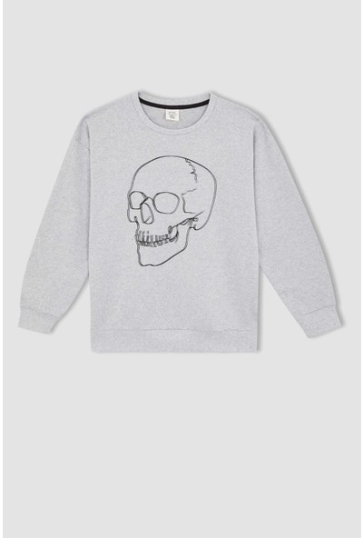 DeFacto Erkek Çocuk Oversize Fit Bisiklet Yaka Kuru Kafa Baskılı Sweatshirt W6172A622SP DeFacto Erkek Çocuk Oversize Fit Bisiklet Yaka Kuru Kafa Baskılı Sweatshirt W6172A622SP